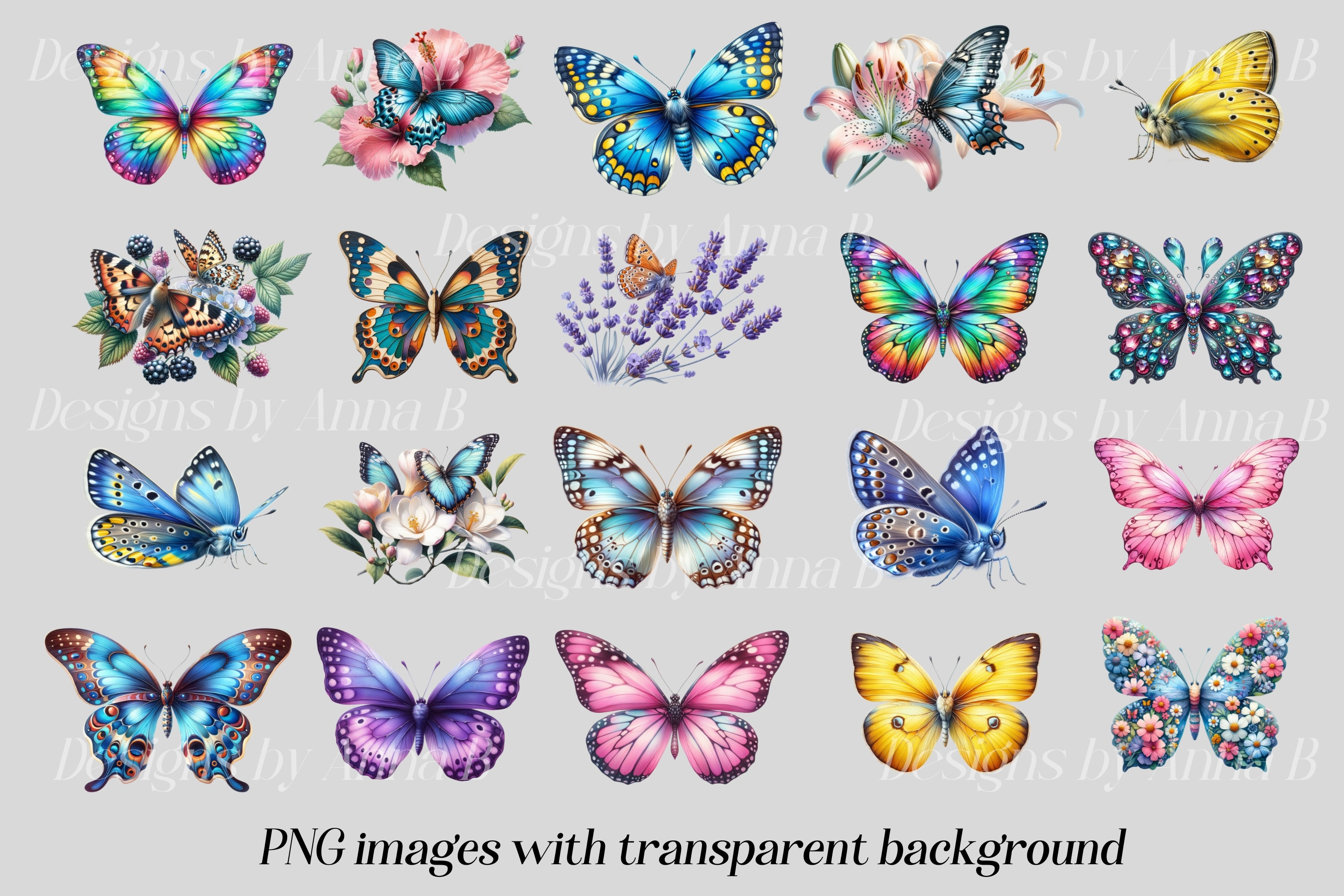 Watercolor Butterfly Clipart Bundle: 212 PNG Files (digital Download ...