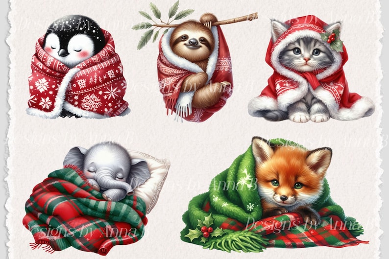 Christmas Animals Clipart: Watercolor Holiday PNG Images (digital ...