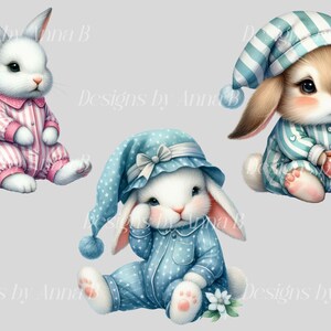 Watercolor Bunny in Pijamas Clipart, 11 High Quality PNG Files, Cute ...