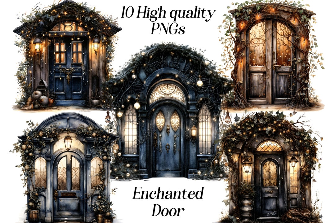 Watercolor Enchanted Door Clipart, 10 High Quality PNG Files, Magical ...
