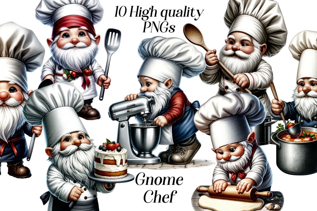Watercolor Gnome Chef Clipart, 10 High Quality PNG Files, Cooking Gnome ...