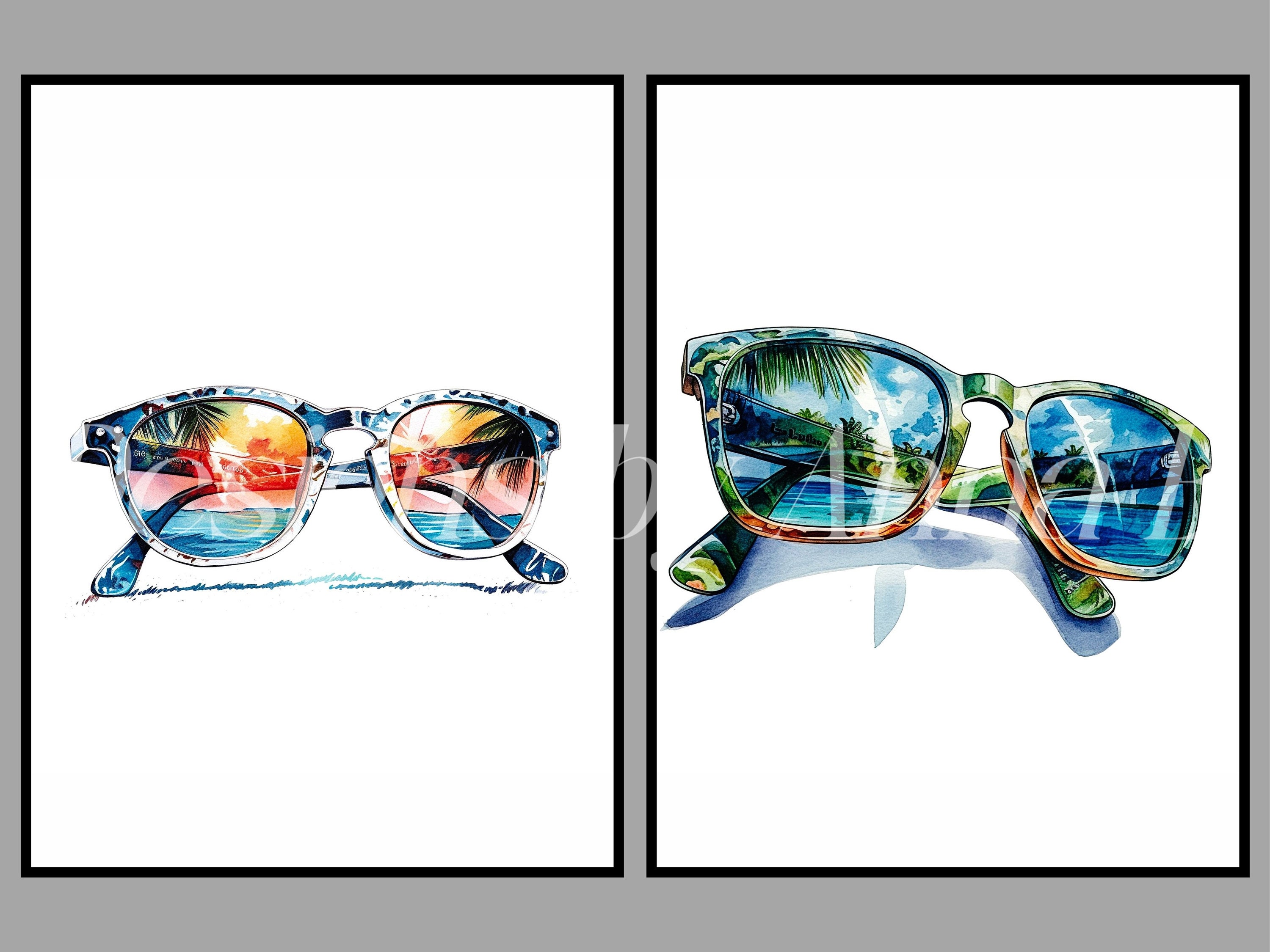 Watercolor Beach Sunglasses Clipart: Summer Vacation Graphics (digital ...