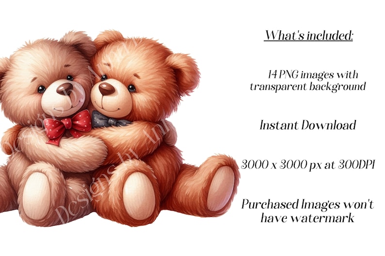Watercolor Hugging Teddy Bears Clipart: Friendship PNG Images (digital ...