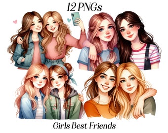 Little Girl Best Friends Clipart PNG, Sisters Clipart, Kids Clip Art ...