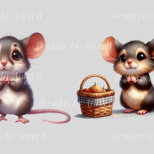 Watercolor Mouse With Basket Clipart, 12 PNG Files, Cute Mouse, Mice ...
