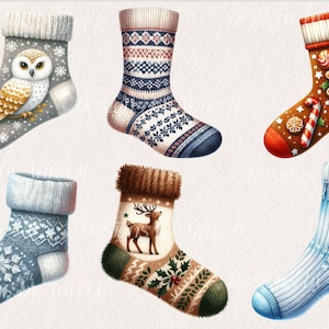 Winter Socks Clipart, Watercolor Cozy Knitted Socks Clip Art, Png ...