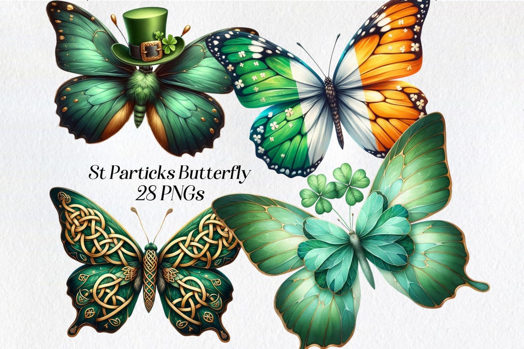 St Patricks Clipart, St Patricks Day, Green Butterfly, Digital, Insects ...