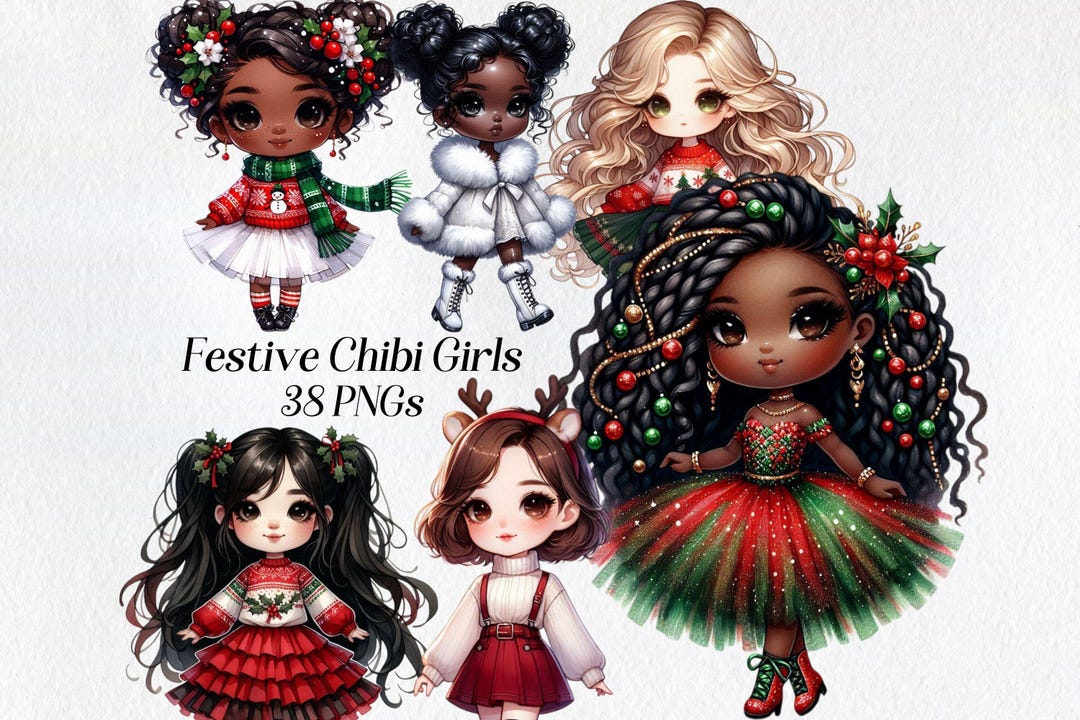 Christmas Girls Clipart: Christmas PNG Graphics (digital Download) - Etsy