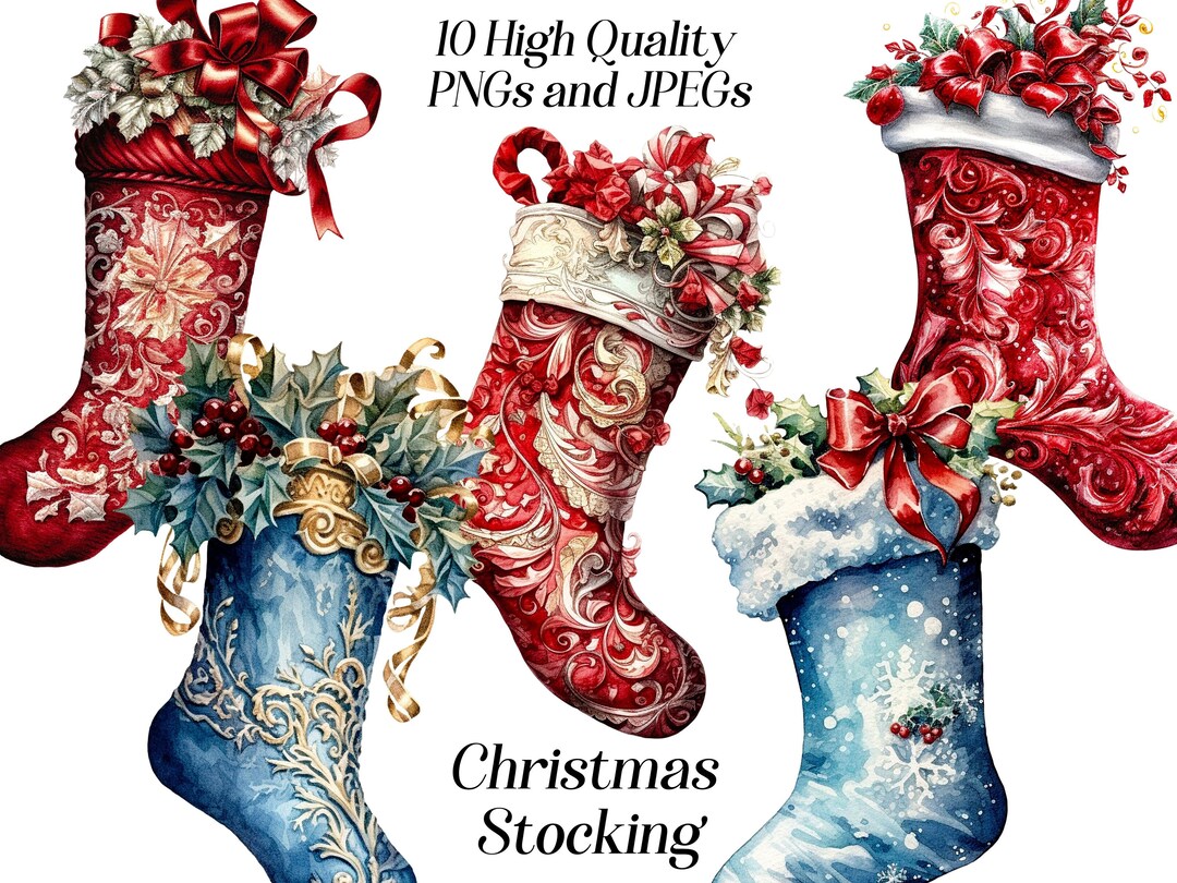 Watercolor Christmas Stocking Clipart: Holiday Graphics (JPEG, PNG) - Etsy