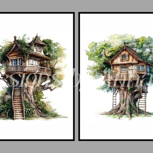 Watercolor Tree House Clipart, 10 High Quality JPEG and PNG Files ...