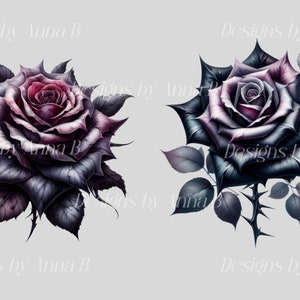 Watercolor Gothic Rose Clipart, 10 PNG Files, Goth Clip Art, Rose ...