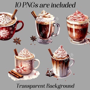 Watercolor Hot Chocolate Clipart, 10 High Quality JPEG and PNG Files ...