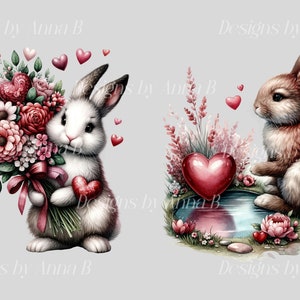 Watercolor Valentine Bunny Clipart, 10 High Quality PNG Files, Cute ...