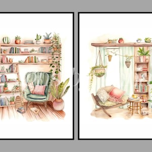 Watercolor Cozy Reading Corner Clipart, 10 High Quality JPEG and PNG ...