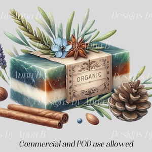 Watercolor Organic Soap Clipart: Rustic Beauty Product Graphics (PNG ...
