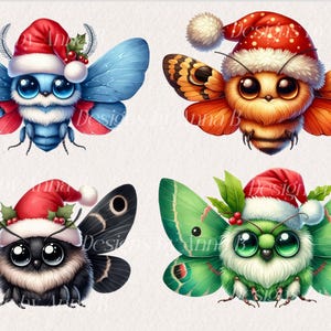 Watercolor Christmas Moth Clipart: Festive Santa PNG Graphics (digital ...