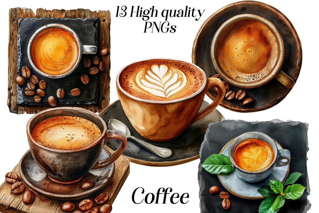 Watercolor Coffee Clipart, 13 High Quality PNG Files, Coffee Brew Clip ...