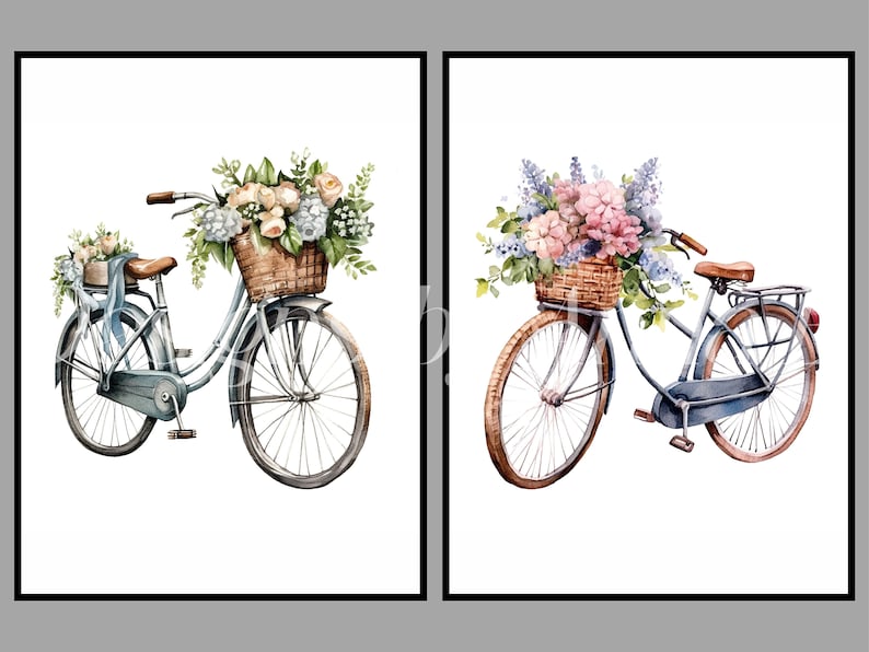 Watercolor Vintage Bicycle Clipart: Floral Bike Graphics (JPEG, PNG) - Etsy