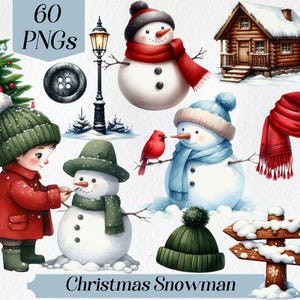 Watercolor Snowman Clipart: Festive Winter PNG (digital Download) - Etsy