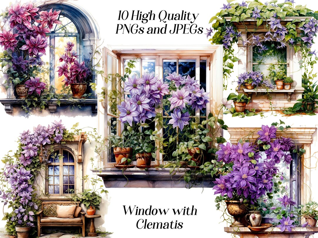 Watercolor Window With Flowers Clipart, 10 High Quality JPEG and PNG ...