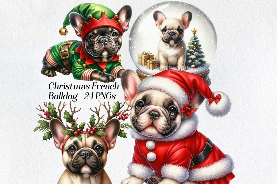Watercolor Christmas French Bulldog Clipart: Festive Holiday Pngs ...