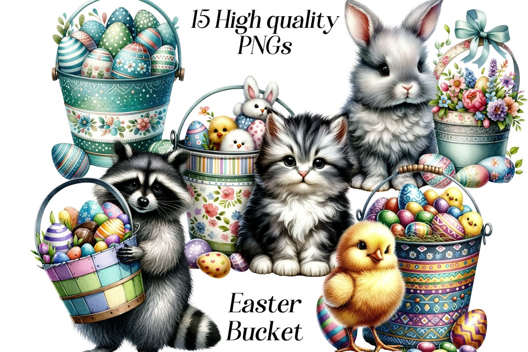 Watercolor Easter Bucket Clipart, 15 High Quality PNG Files, Easter ...