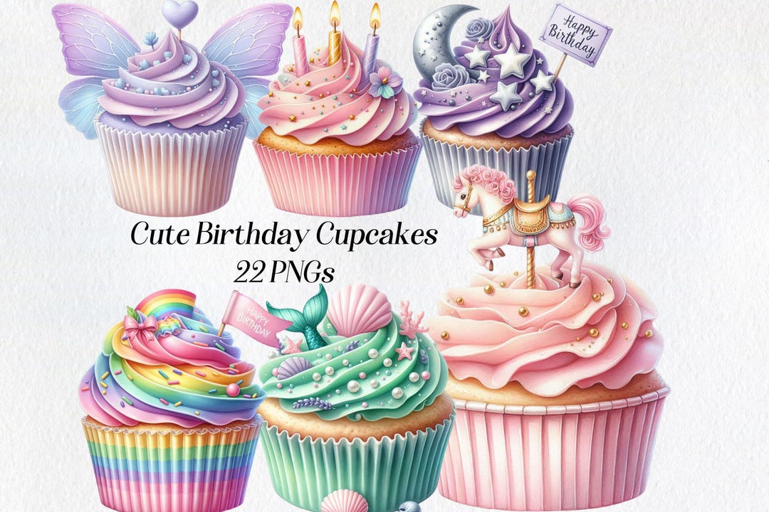 Birthday Cupcake Clipart, Pastel Dessert Pngs (digital Download) - Etsy