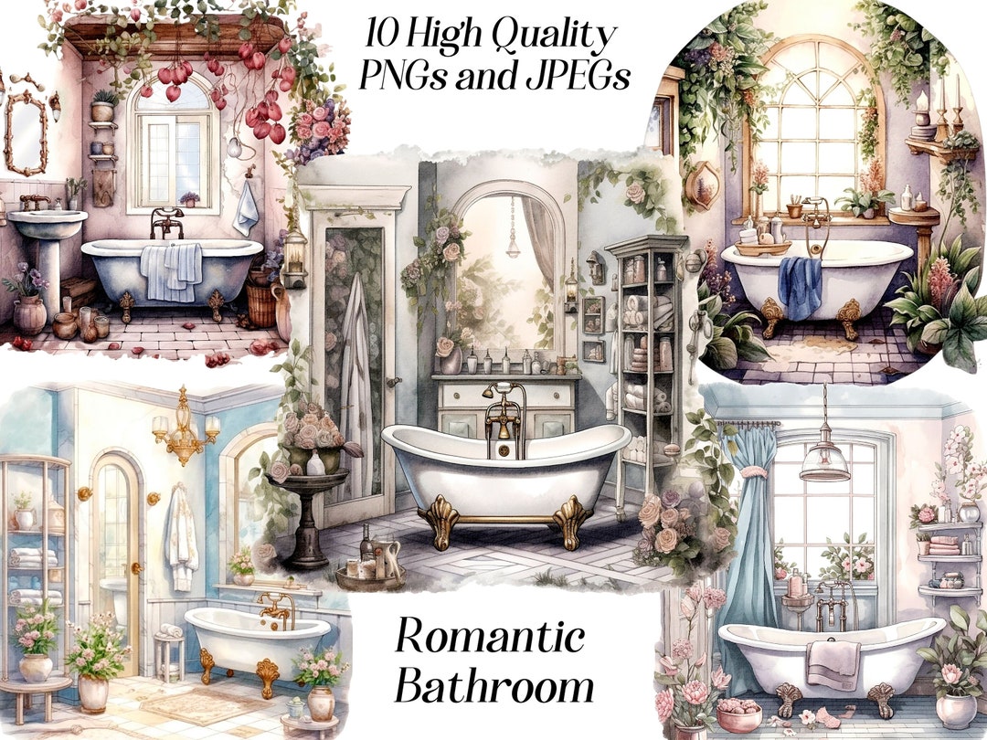Bathroom Clipart, Interior Design, Romantic Baths, Printable Graphics ...