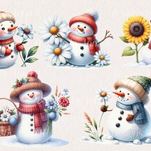 Snowman With Flowers Clipart, Floral Snowman Clip Art, Png, Cute ...