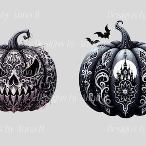Watercolor Gothic Pumpkin Clipart, 14 PNG Files, Halloween Graphics ...