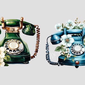 Watercolor Vintage Telephone Clipart, 10 High Quality PNG Files ...