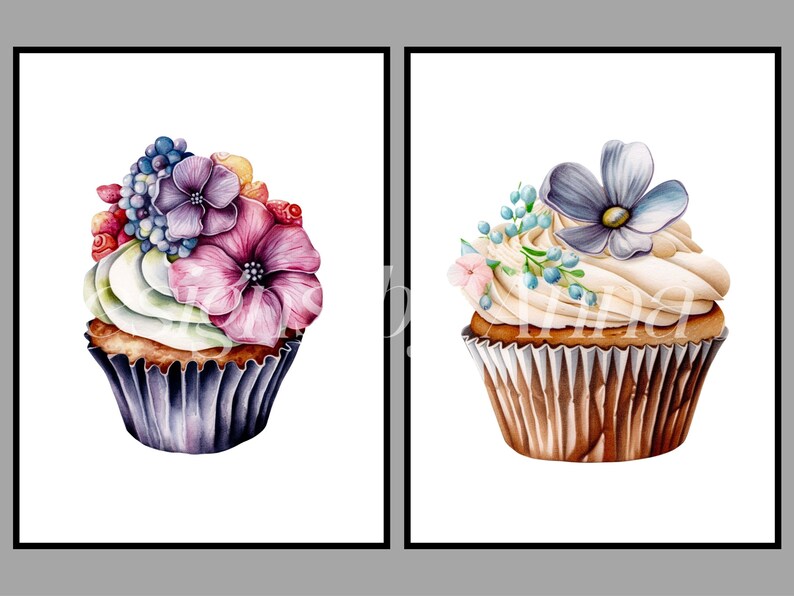 Watercolor Cupcake Clipart 10 High Quality JPEG and PNG - Etsy