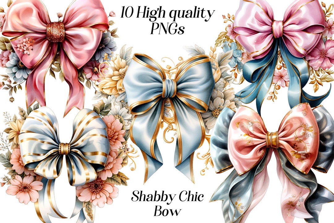 Watercolor Shabby Chic Bow Clipart: 10 PNG Files (digital Download) - Etsy