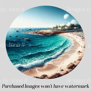 Watercolor Beach in a Circle Clipart, 15 PNG Files, Landscape Clip Art ...