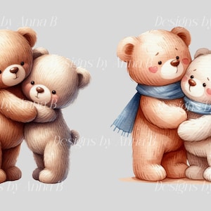 Watercolor Hugging Teddy Bears Clipart: Friendship PNG Images (digital ...