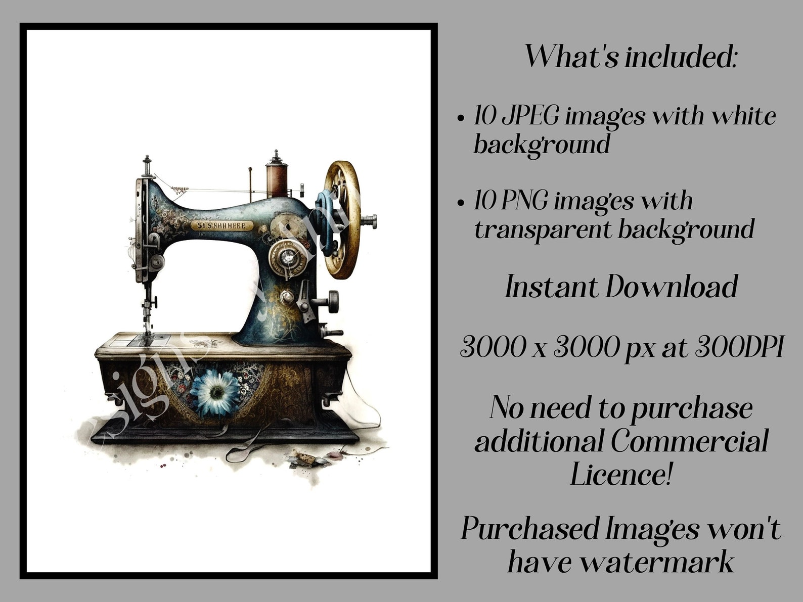 Watercolor Vintage Sewing Machine Clipart 10 High Quality - Etsy