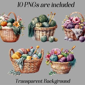 Watercolor Knitting Basket Clipart: Yarn & Wool Graphics (JPEG, PNG) - Etsy