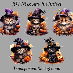 Watercolor Halloween Kitten Clipart: 10 PNG & JPEG Files (digital ...