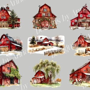 Watercolor Red Barn Clipart: Rural Farmhouse PNG Graphics (35 Files) - Etsy