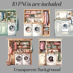 Watercolor Laundry Room Clipart: 10 PNG & JPEG Files (digital Download ...