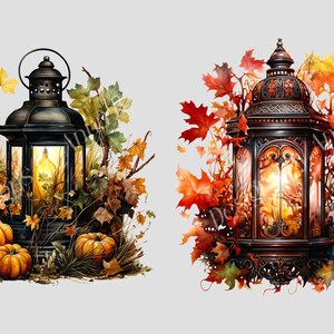 Watercolor Autumn Lantern Clipart, 10 High Quality PNG Files, Fall Clip ...
