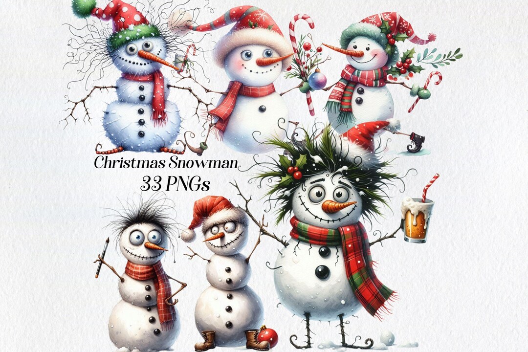 Christmas Snowman Clipart, Watercolor Silly Snowman Clip Art, Png ...