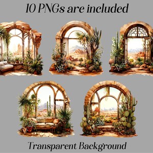 Watercolor Desert Window Clipart: Cactus PNG, JPEG Files (digital ...