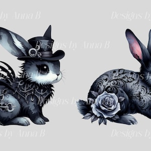 Watercolor Gothic Bunny Clipart, 10 High Quality PNG Files, Goth Clip ...
