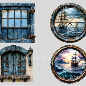 Sea Window Clipart: Nautical Ocean View PNG Graphics (digital Download ...
