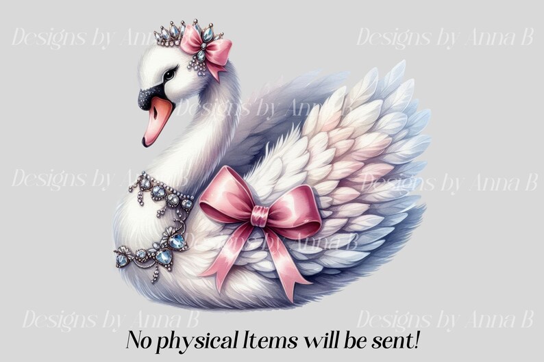 Watercolor Swan Clipart: Elegant Swan With Bow, 12 PNG Files - Etsy