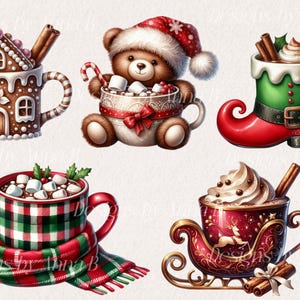 Festive Mug Watercolor Clipart: Christmas Holiday Cocoa (digital ...