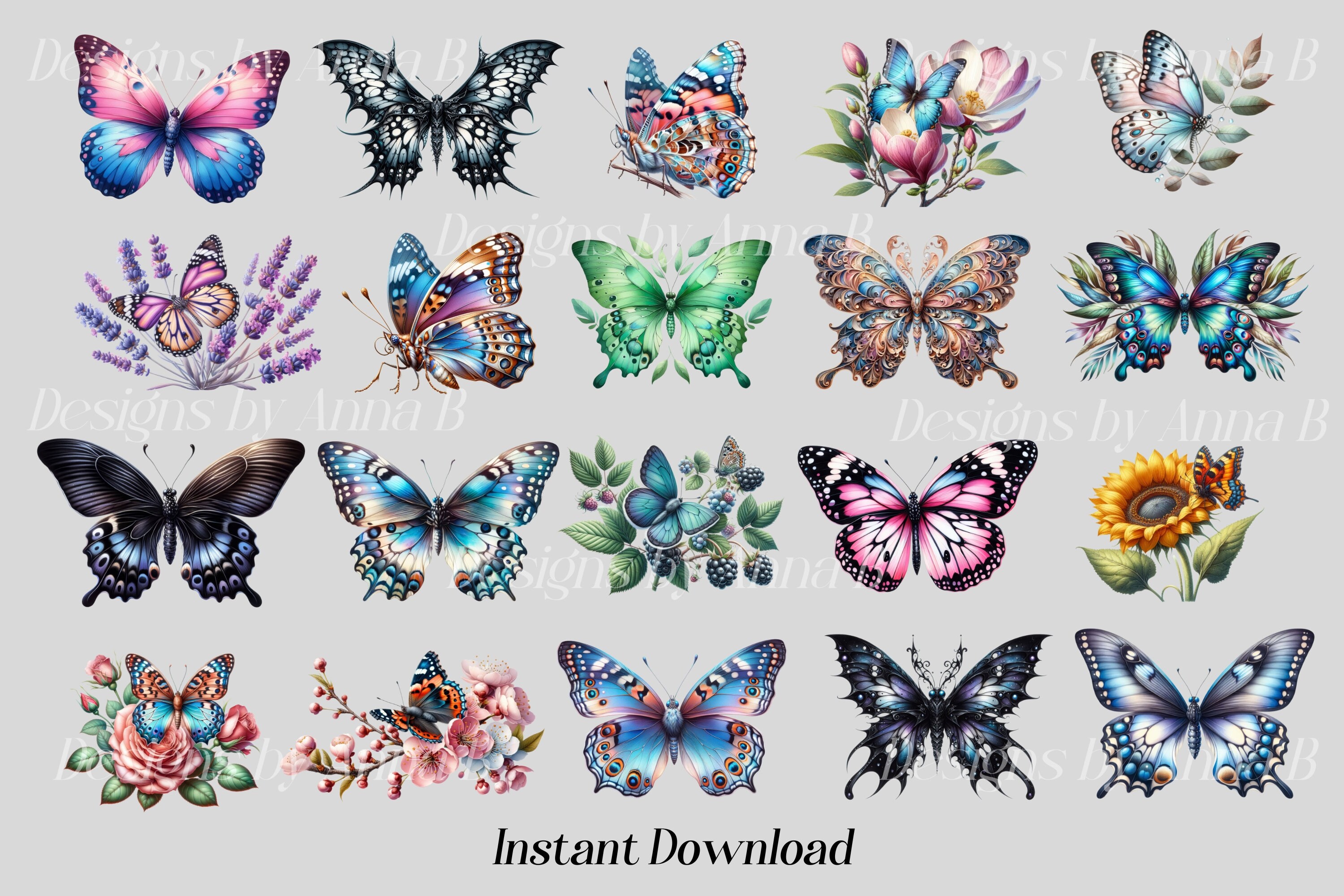Watercolor Butterfly Clipart Bundle: 212 PNG Files (digital Download ...