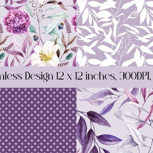 Seamless Digital Paper, Floral, Botanical Patterns, Lilac, Purple ...