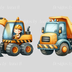 Watercolor Cute Construction Vehicles Clipart, 10 PNG Files, Building ...